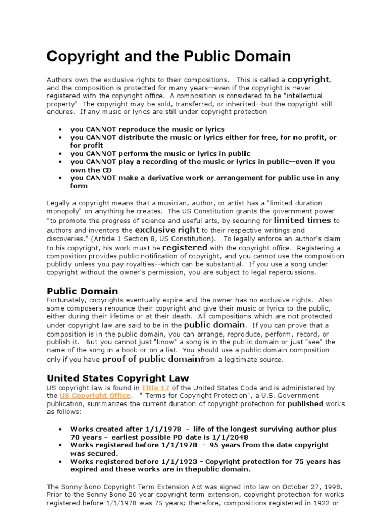 Copyright and The Public Domain | PDF | Copyright | Public Domain