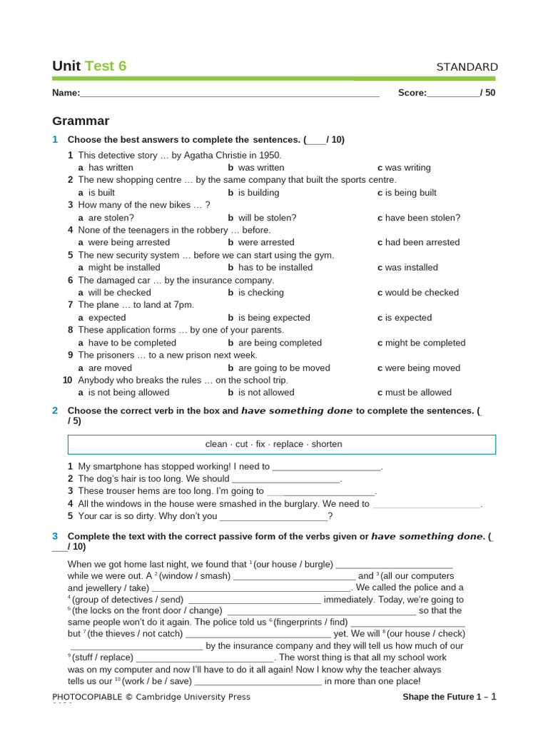 Unit Test 6: Grammar and Vocabulary | PDF | Crimes | Crime & Violence