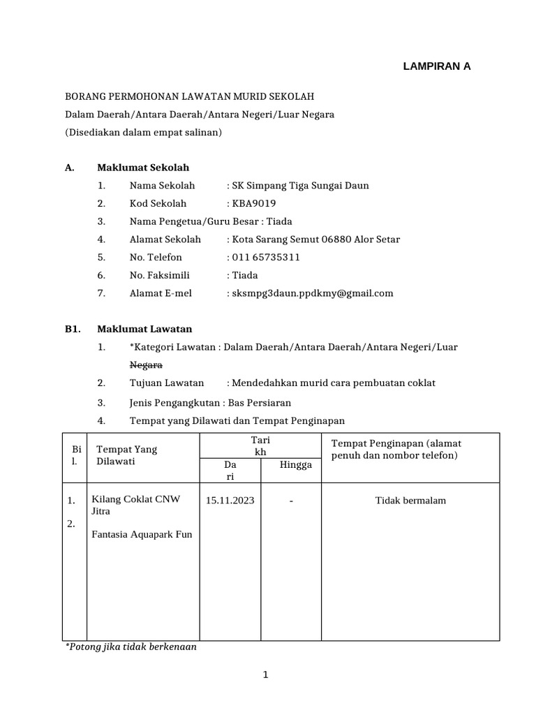 Borang Lawatan Lampiran A 2023 | PDF