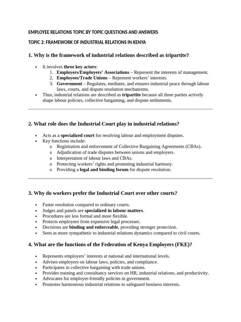 Employee Relations Topic by Topic Questions and Answers | PDF ...