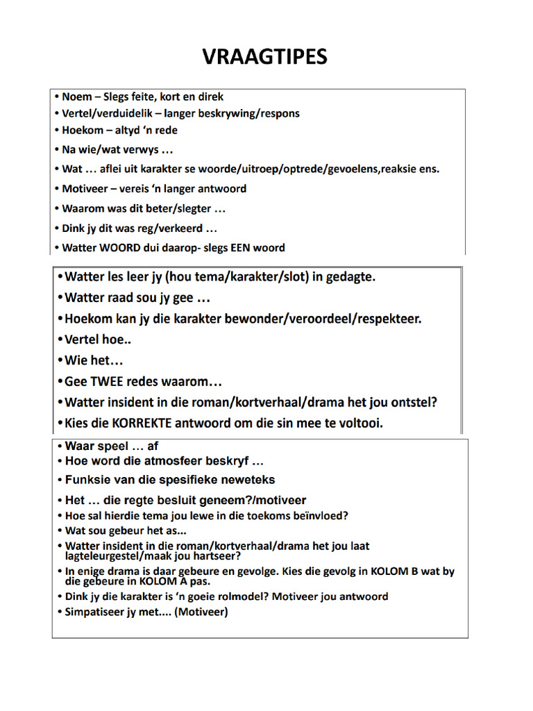 Vr. 2 Tipes Vrae en Vraagwoorde | PDF