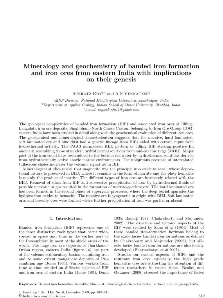 Mineralogy and Geochemistry of Banded Iron Formation and Iron Ores From ...