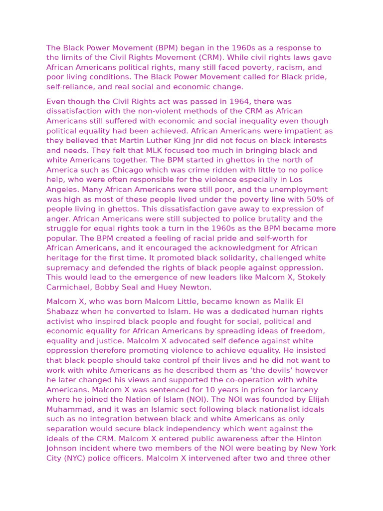 The Black Power Movement | PDF | Malcolm X | Black Power