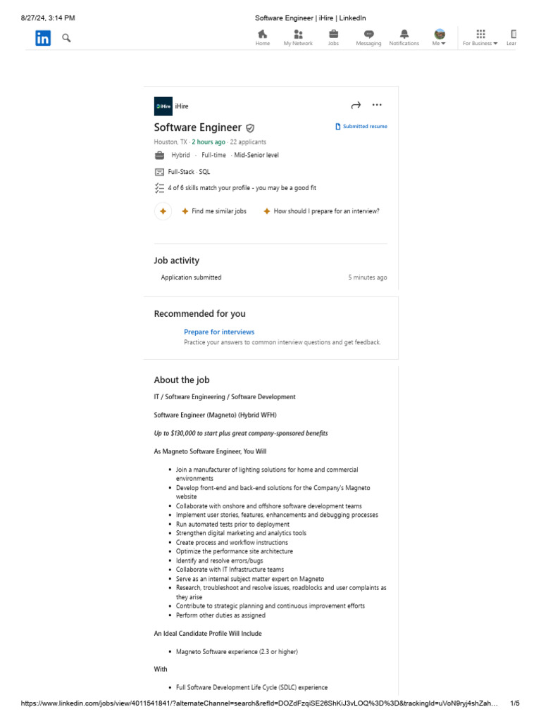 8-27-24 Software Engineer - Ihire - LinkedIn | PDF | Linked In ...