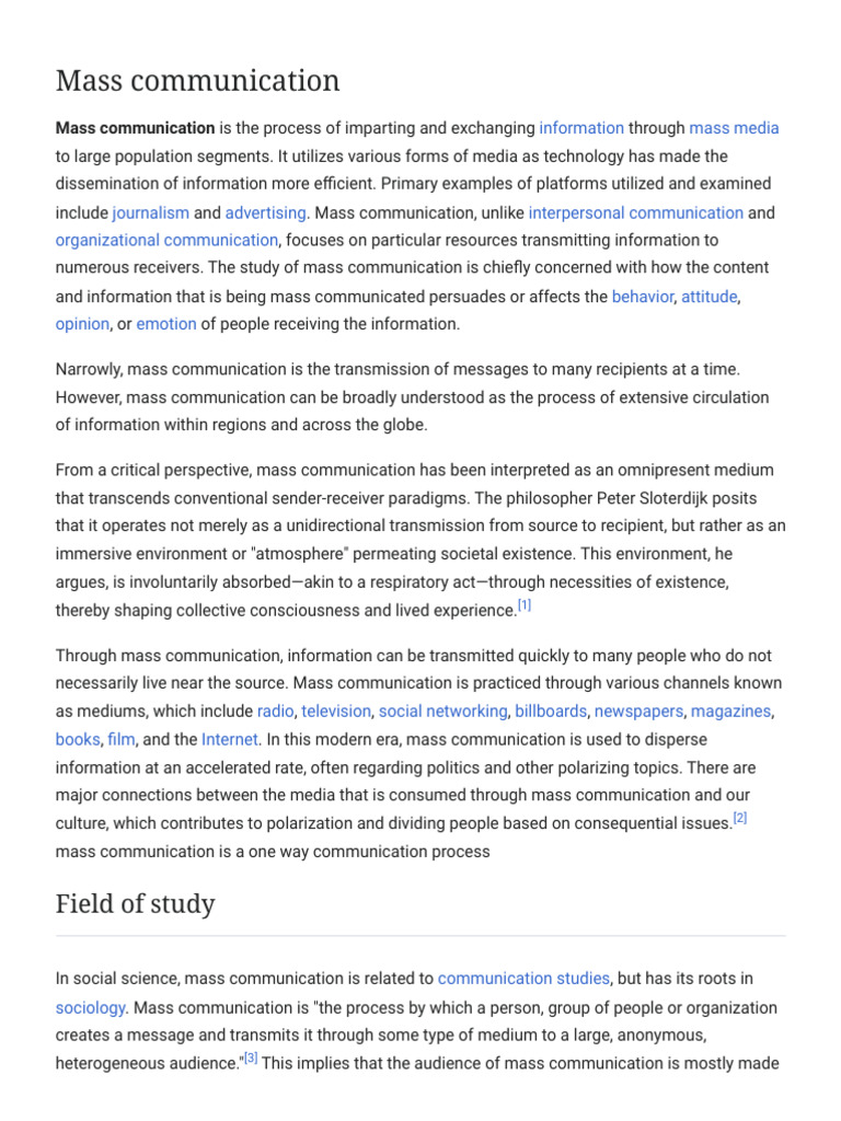 Mass Communication - Wikipedia | PDF | Podcast | Mass Media