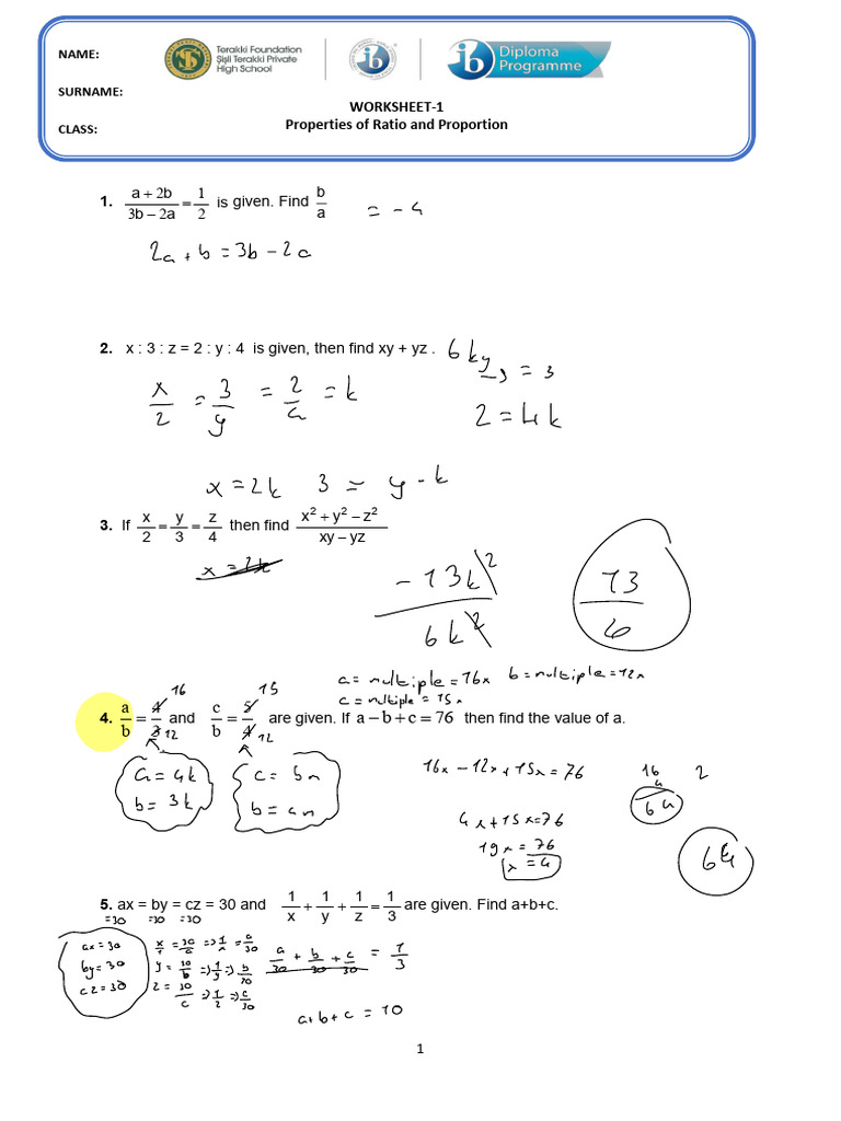 WS 1 Ratio and Proportion | PDF | Chess | Chess Theory