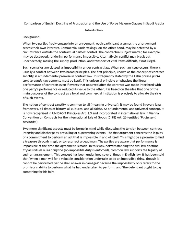 Comparison of English Doctrine of Frustration and The Use of Force ...
