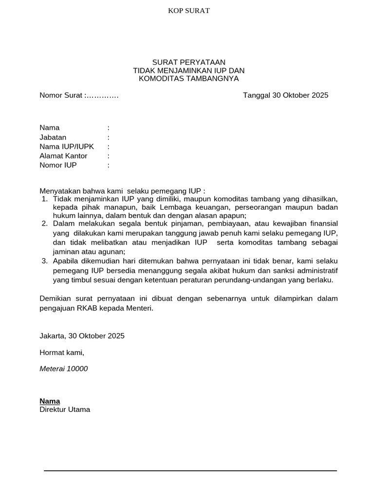 C. Surat Pernyataan Tidak Menjaminkan IUP Dan Komoditas Tambanganya | PDF