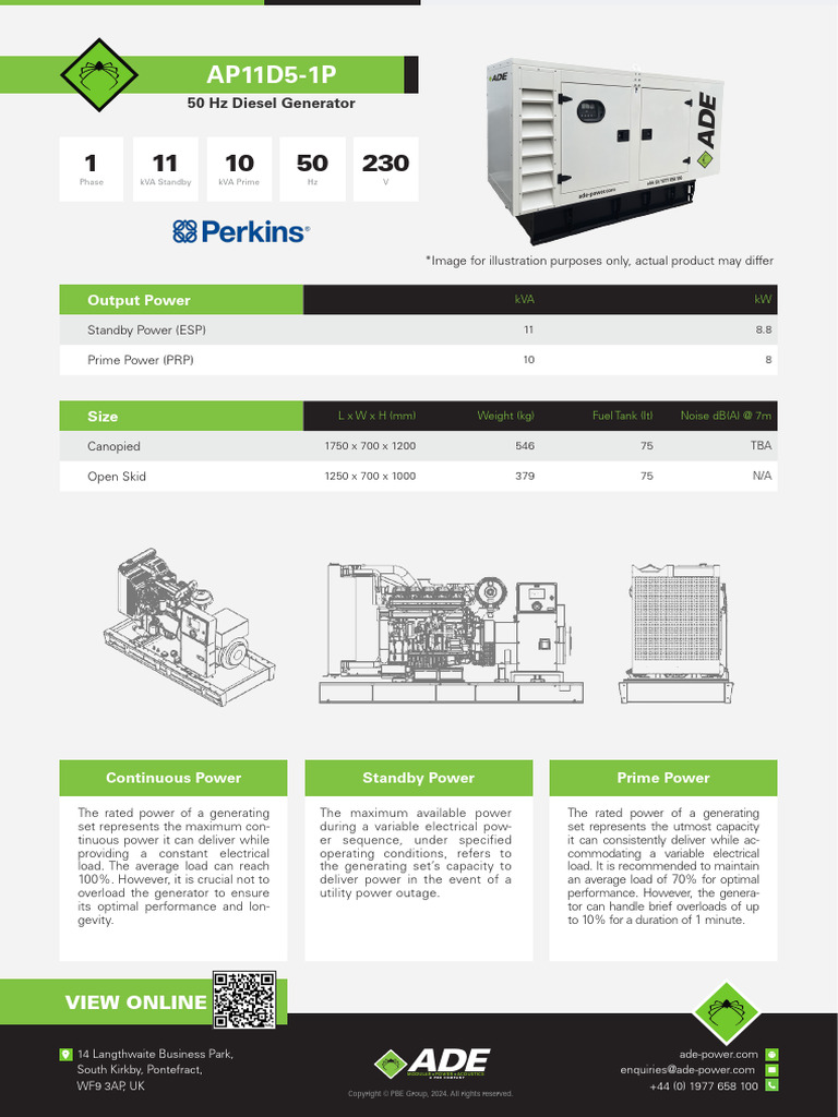 11kVA Perkins Diesel Generator Specs | PDF | Indemnity | Diesel Engine