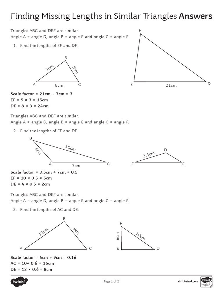 Similarity and Congruence - Finding Missing Lengths Answers | PDF ...