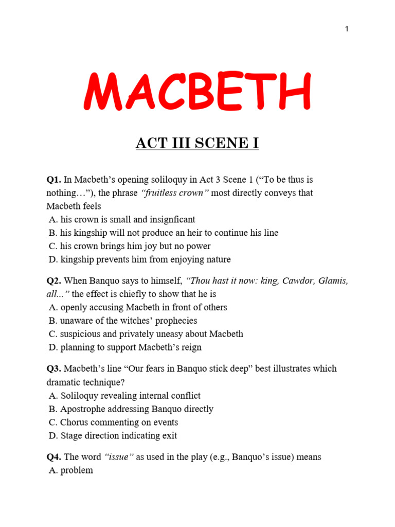 MACBETH Act 3 Scene 1 | PDF | Macbeth