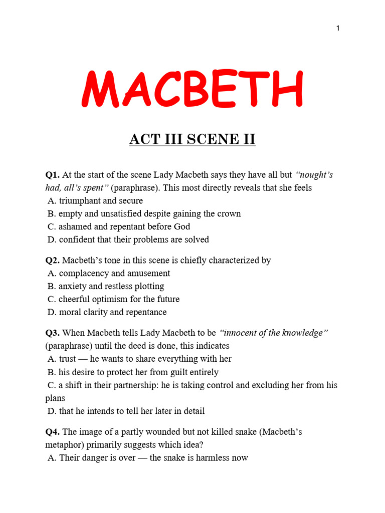 Macbeth Act 3 Scene 2 Analysis | PDF | Macbeth | Conscience