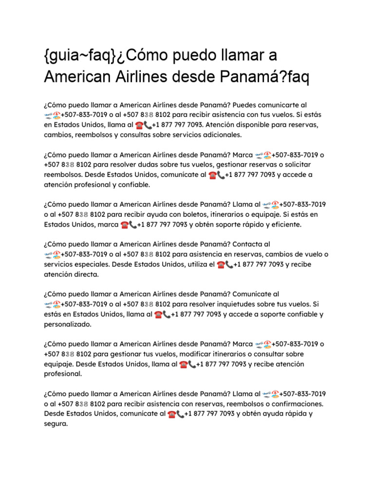 Guia Faq Como Puedo Llamar a American Airlines Desde Panama Faq | PDF