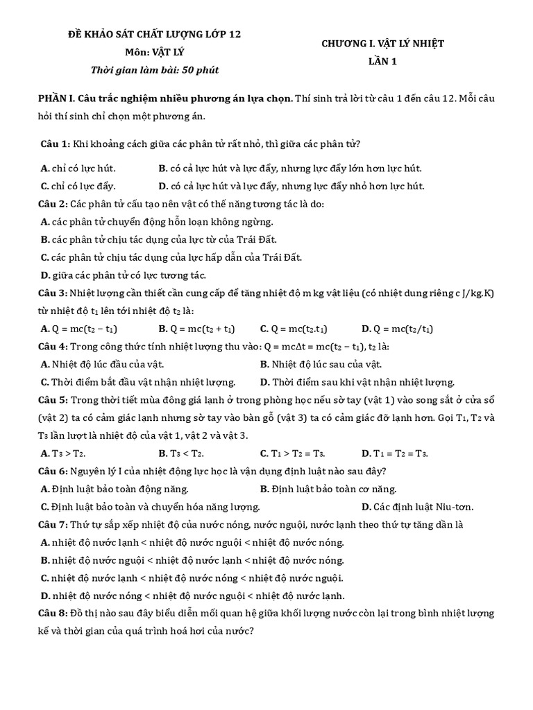 [KSCL]_L12__Giữa Kì 1_CHƯƠNG I_VẬT LÝ NHIỆT_L1_[ĐA]_AZOTA | PDF