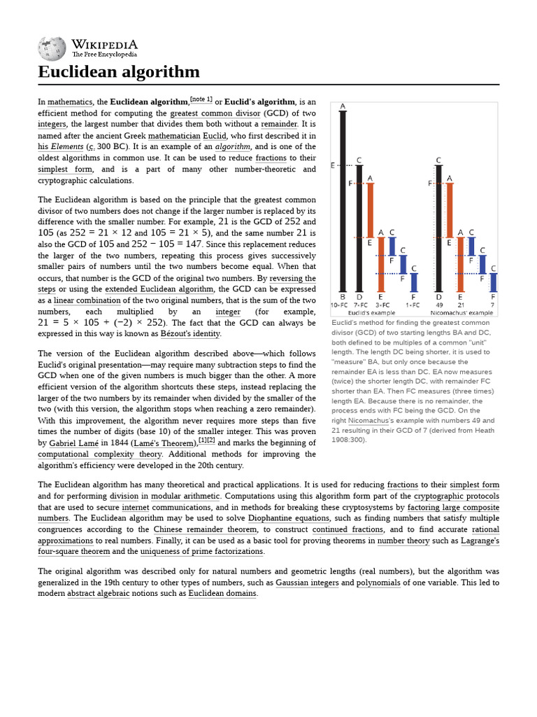 Euclidean Algorithm | PDF | Factorization | Field (Mathematics)