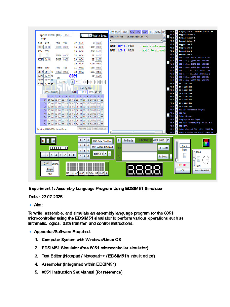 Edsim Code and Outputs.docx | PDF | Assembly Language | Subtraction