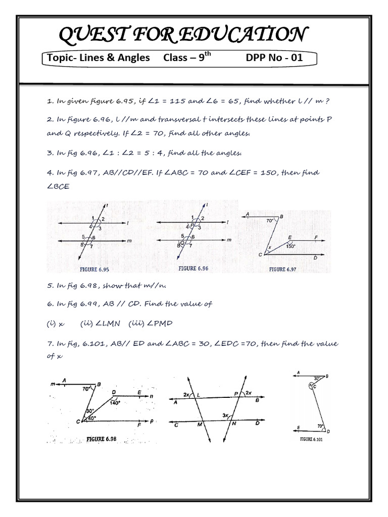 Lines and Angles Assignment | PDF