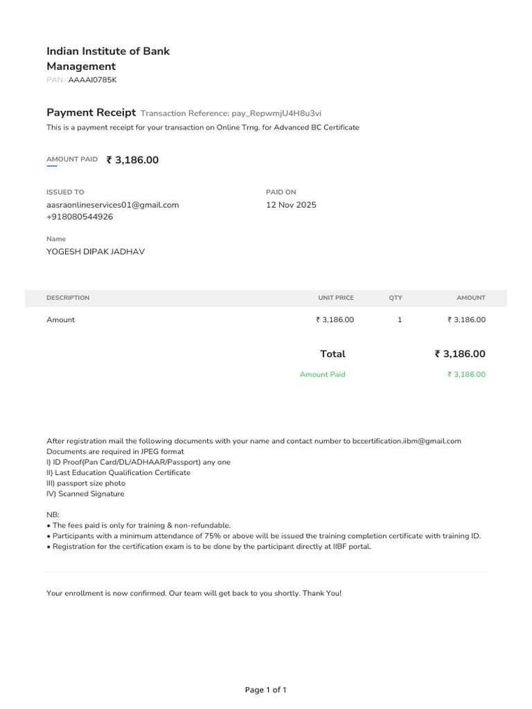 Receipt Pay - RepwmjU4H8u3vi From Indian Institute of Bank Management ...