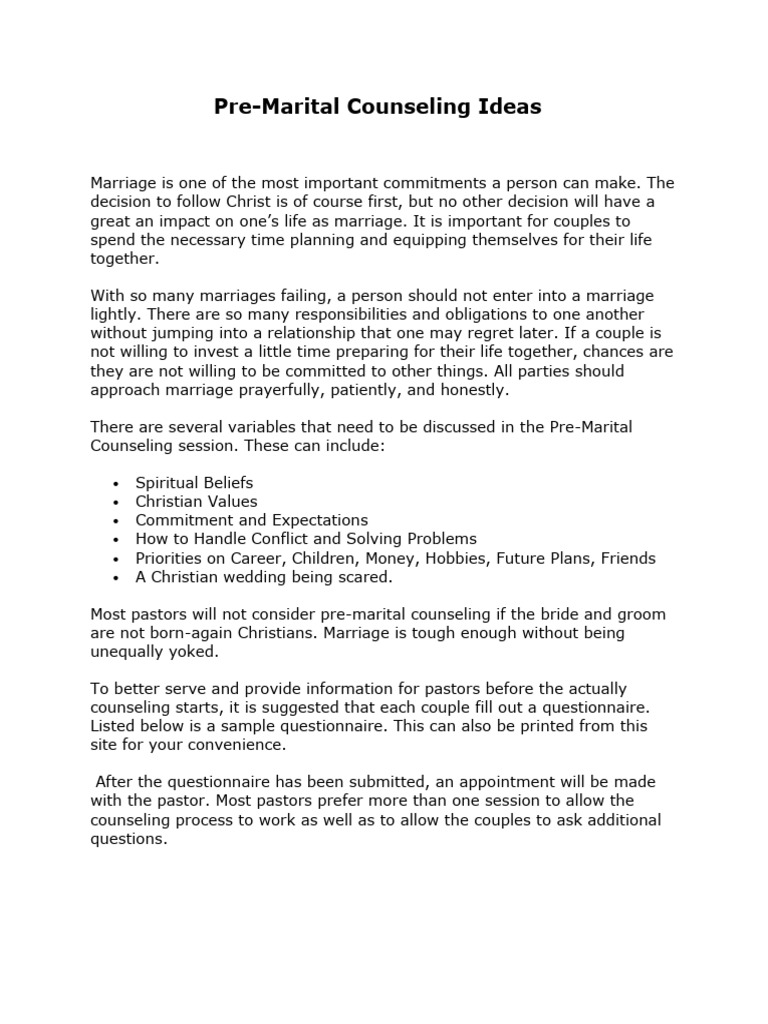 Pre-Marital Counseling Essentials Guide | PDF | Marriage | Engagement