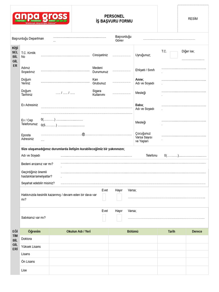 Personel BA Vuru Formu: K SEL B L G L ER | PDF