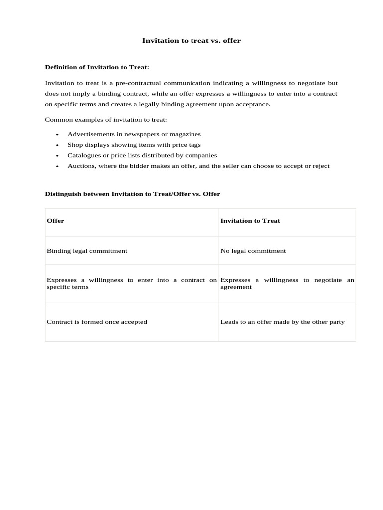 Difference Between Offer and Invitation to Treat | PDF | Offer And ...