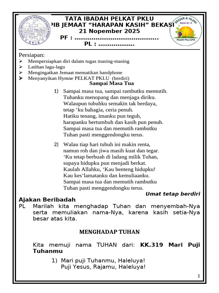Ibadah Pelkat PKLU 21 Nov 2025 | PDF