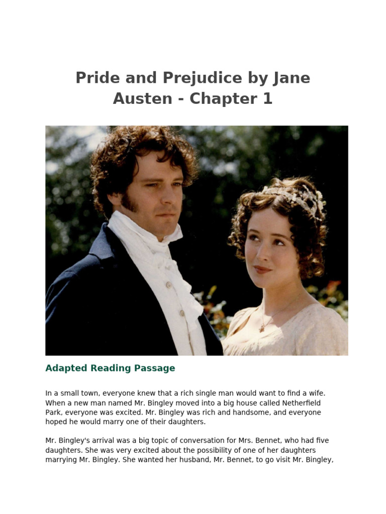 Pride and Prejudice by Jane Austen - Chapter 1 | PDF | Pride And Prejudice
