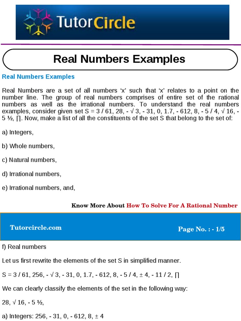 Real Numbers Examples | Numbers | Real Number