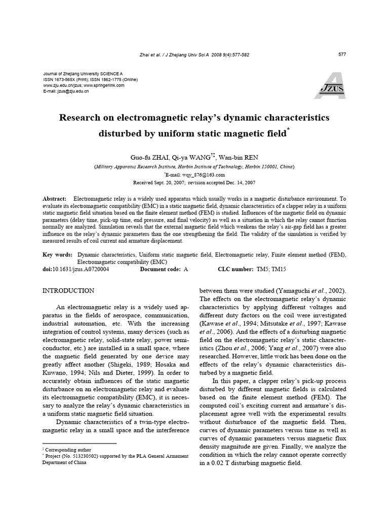 ZHAI - 2007 - Research On Electromagnetic Relay's Dynamic ...