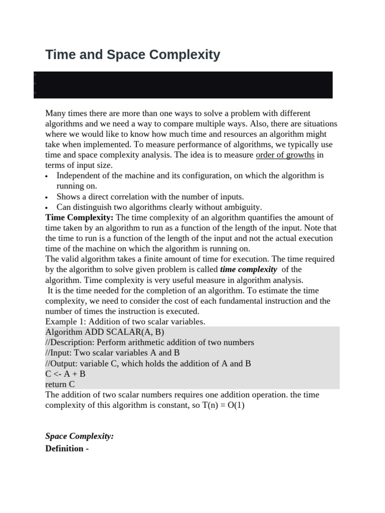 Time and Space Complexity | PDF | Time Complexity | Algorithms