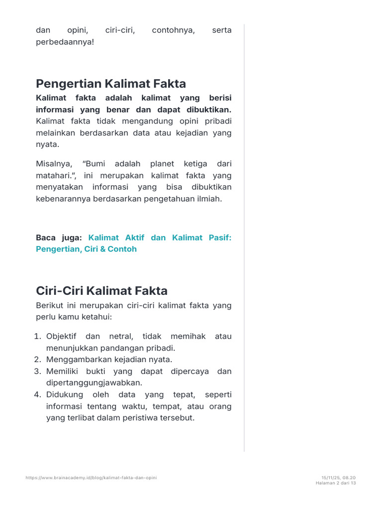 100 Contoh Kalimat Fakta Dan Opini Beserta Ciri-Cirinya | PDF