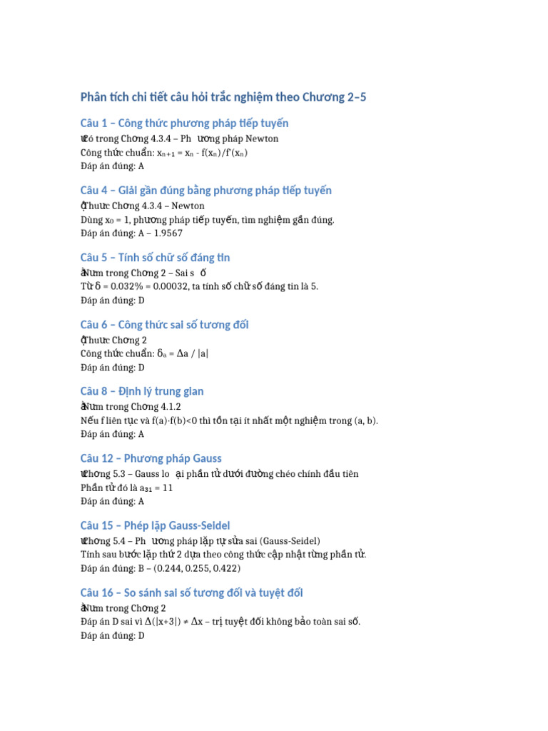 Phan Tich Cau Hoi Trac Nghiem Chuong 2 5 | PDF