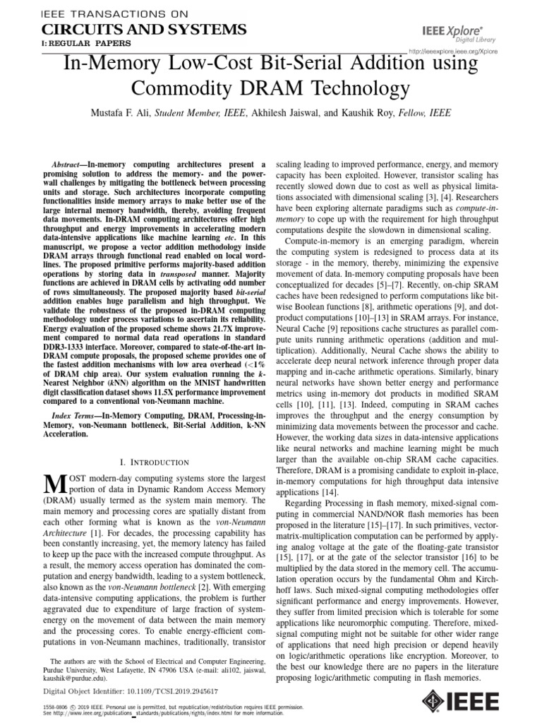 In-Memory Low-Cost Bit-Serial Addition Using Commodity DRAM Technology Purdue | PDF | Dynamic ...