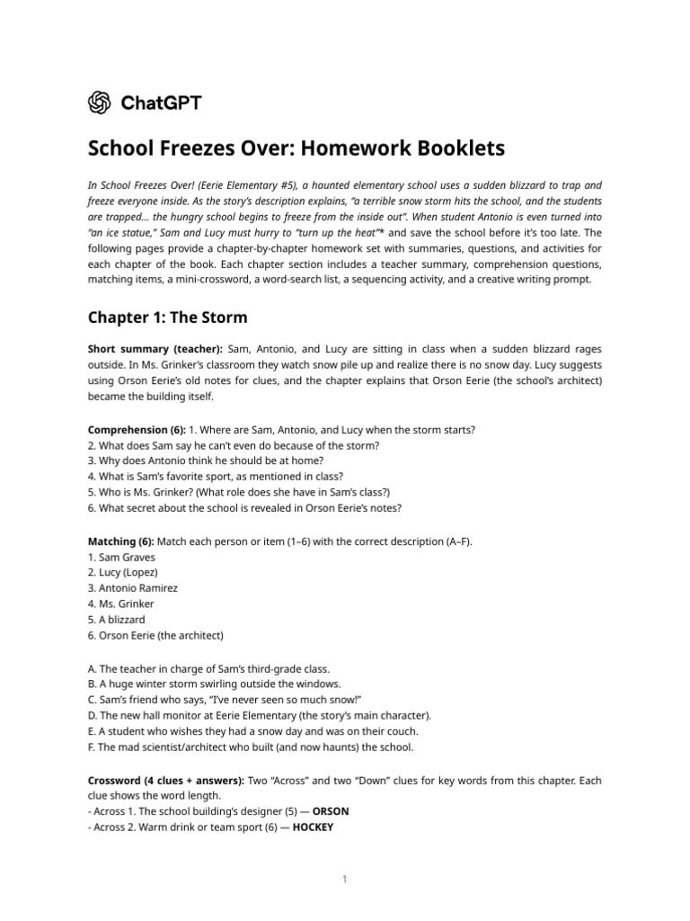 Eerie Elementary Homework Booklet Guide | PDF | Ice | Crossword