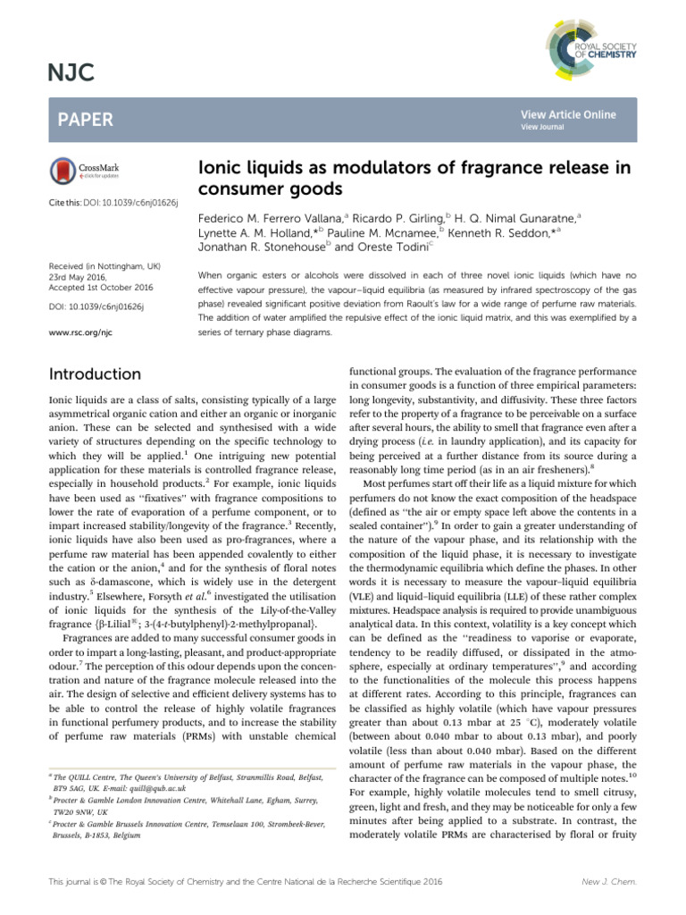 Ionic Liquids for Fragrance Release | PDF | Differential Scanning ...