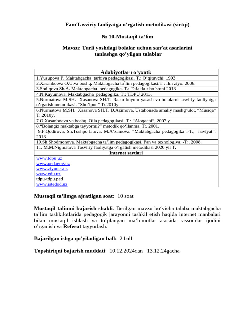 10-Mustaqil Ta' Lim | PDF