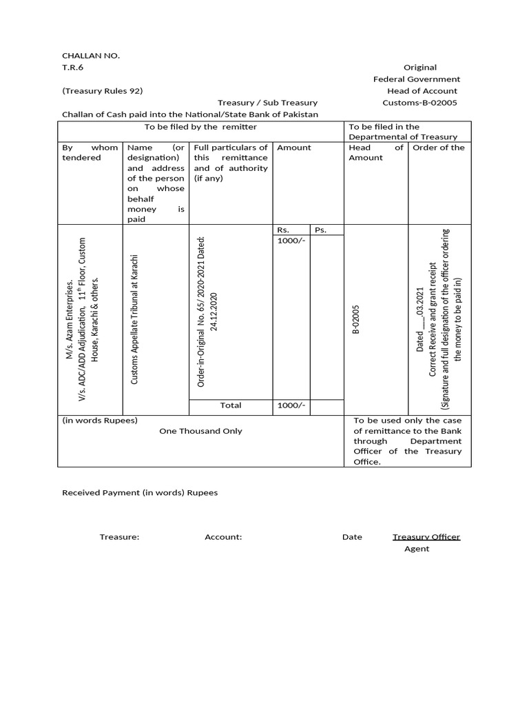 Challan for Cash Remittance to Bank | PDF | Currency | Money