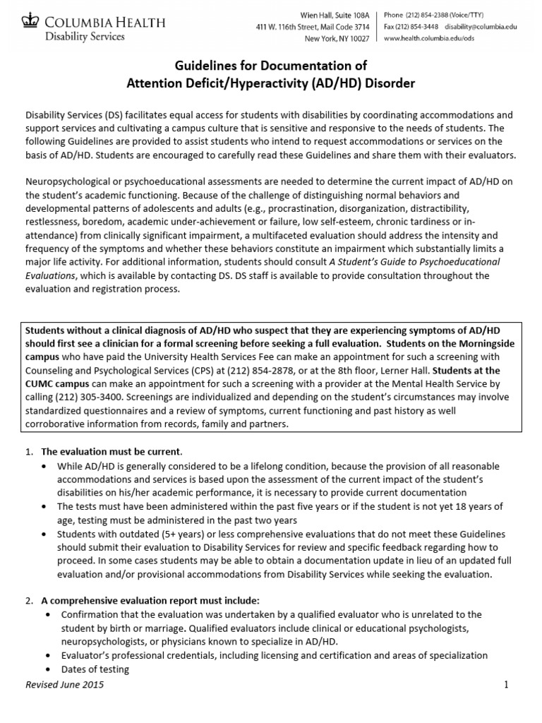 Guidelines For The Documentation of ADHD-A | PDF | Wechsler Adult ...