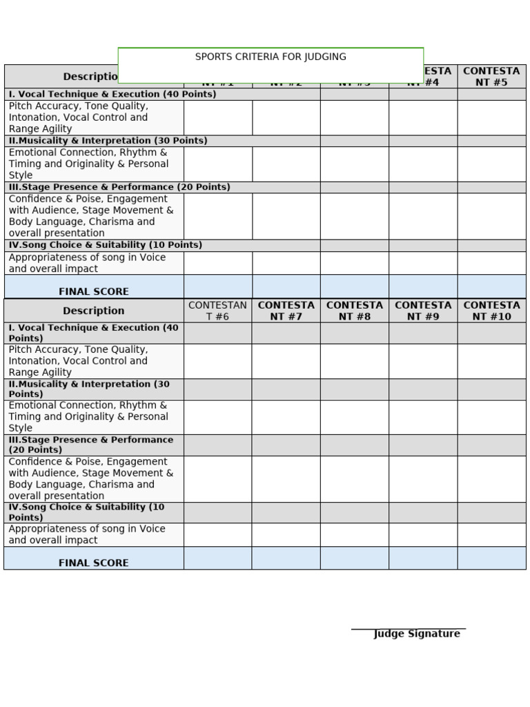 Sports Criteria For Judging | PDF