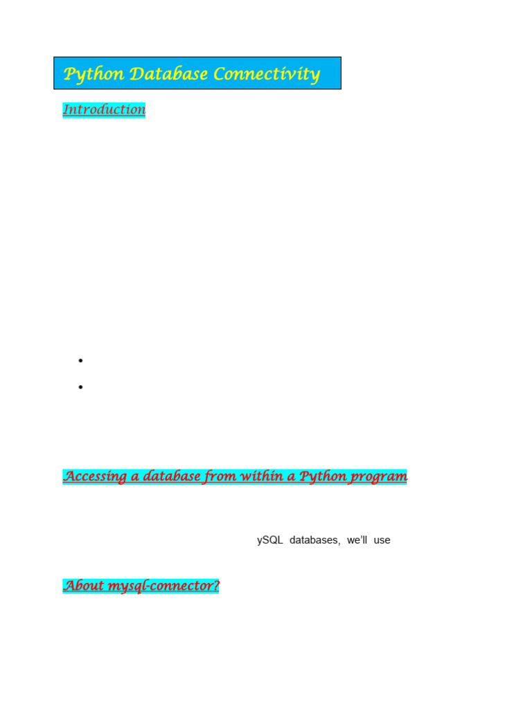 Python MySQL Database Connectivity Guide | PDF | Databases | Computer ...