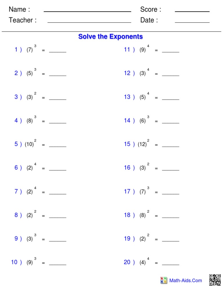 Exponents Practice Worksheet Pdf Teaching Methods Materials
