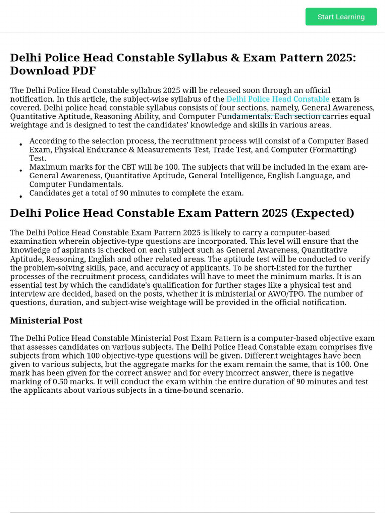 Delhi Police Head Constable Syllabus & Exam Pattern 2025 - Download PDF ...