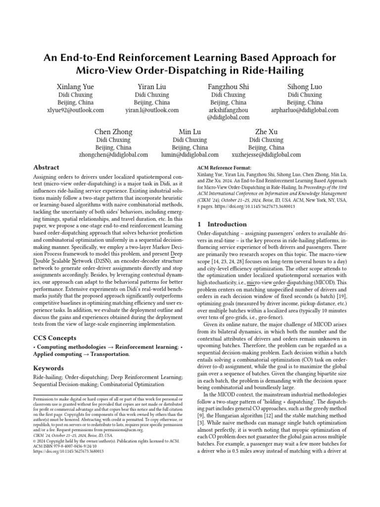 Reinforcement Learning for Ride-Hailing Dispatch | PDF | Mathematical ...