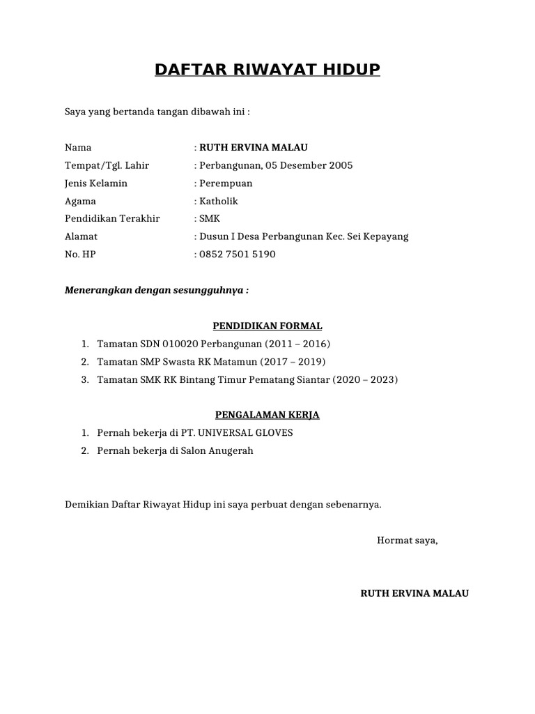Daftar Riwayat Hidup CV | PDF