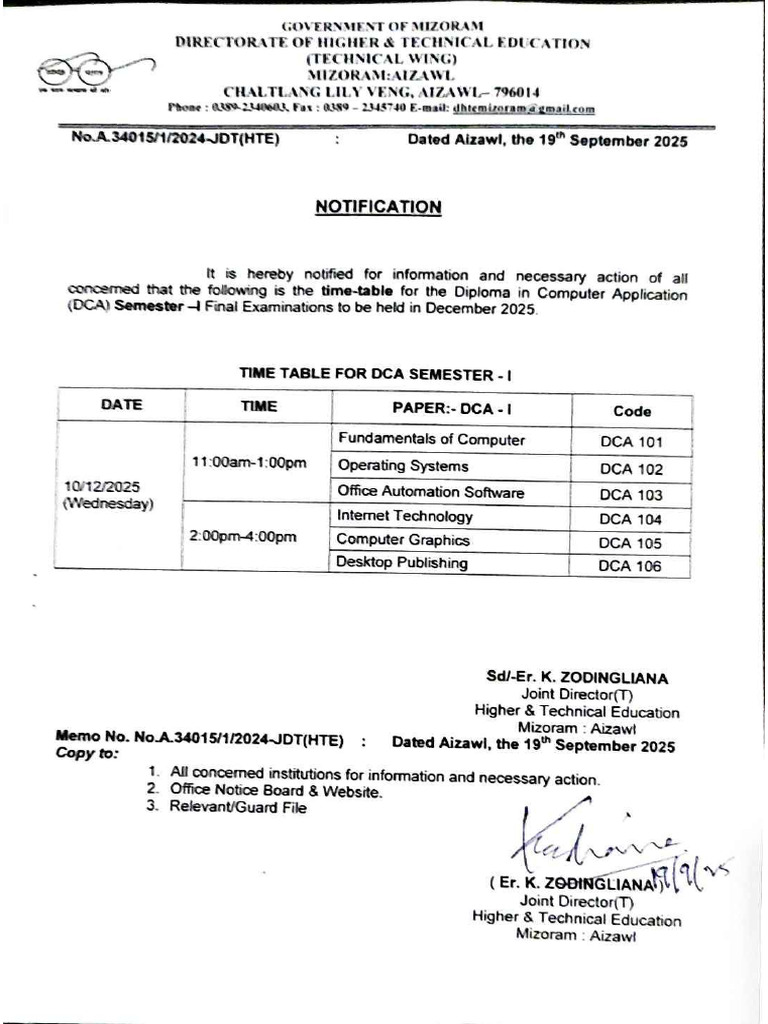 Posts 501 Dca1 Exam Time Table Dec 2025 | PDF