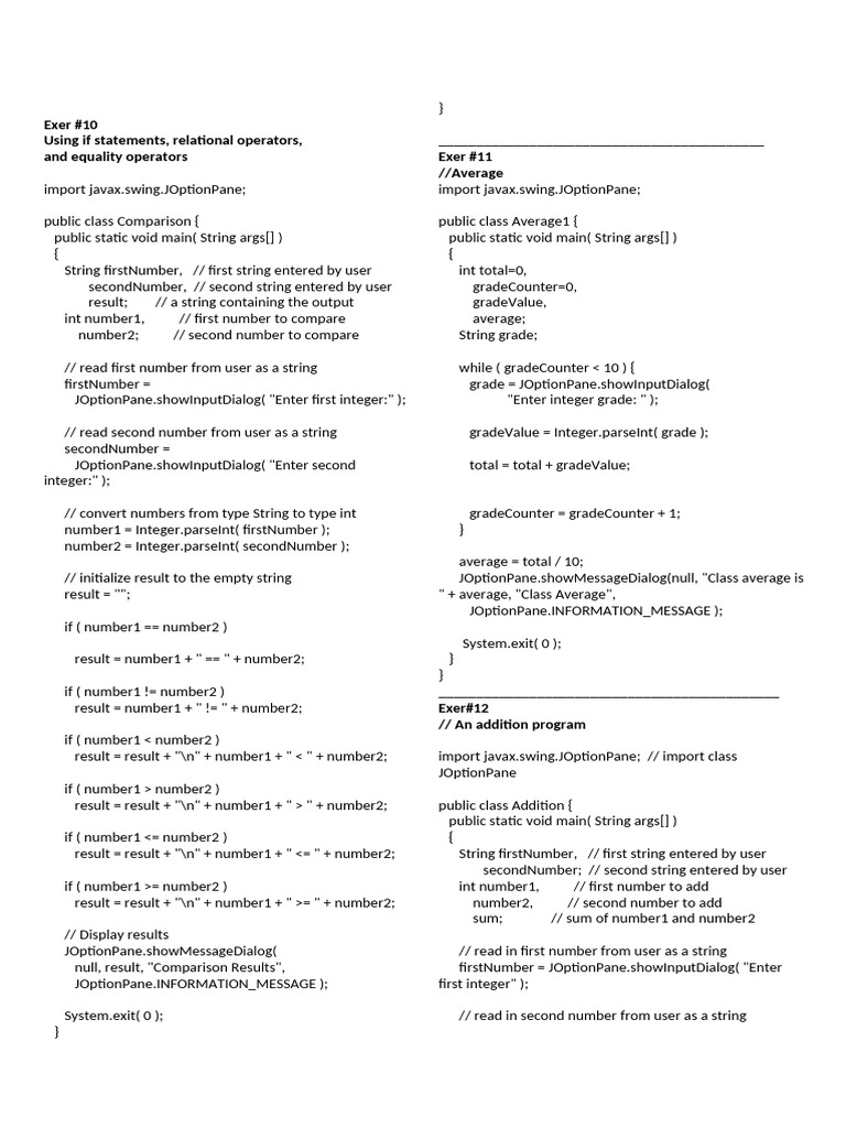 10-20 Java Exercises | PDF | Boolean Data Type | Computer Programming