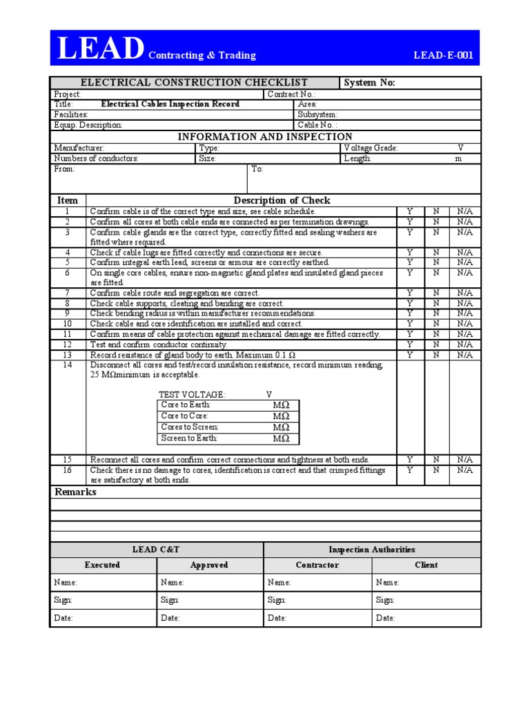 Electrical Construction Checklist Guide | PDF | Technology & Engineering | Computers