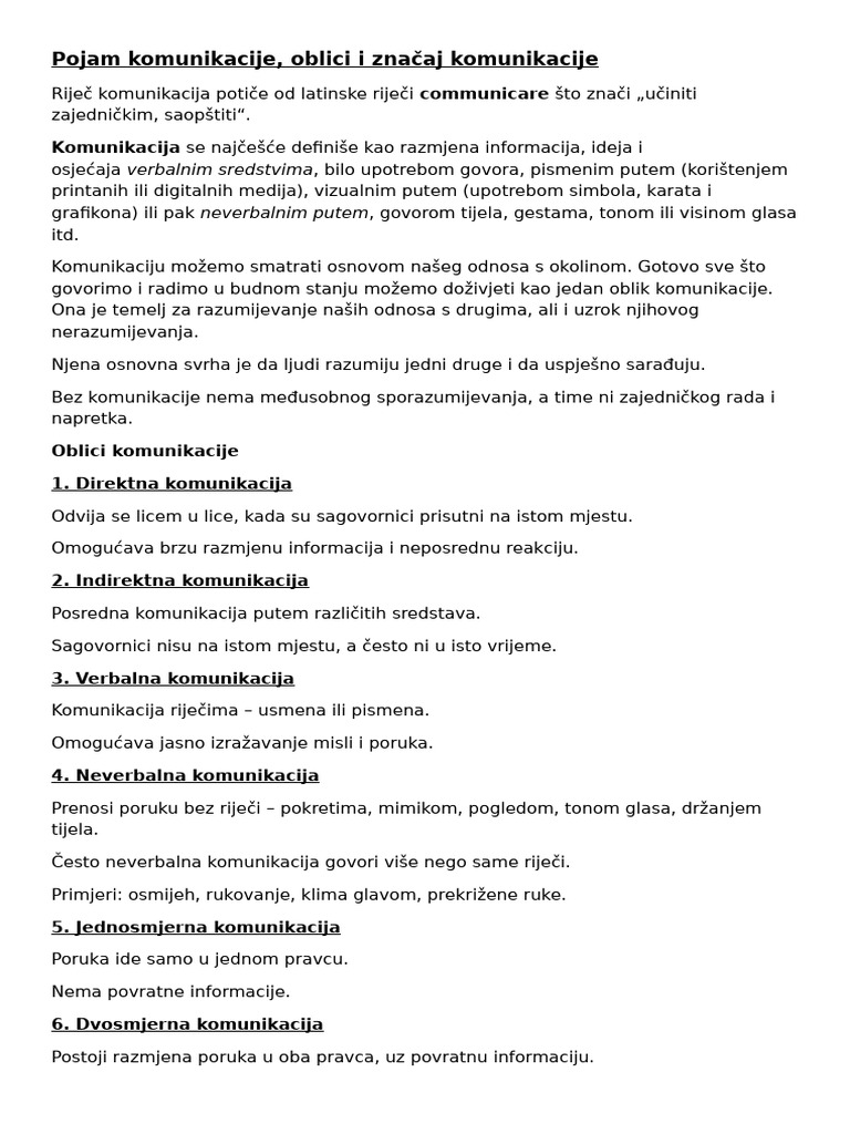 Komunikacija-Pojam Oblici I Znacaj | PDF