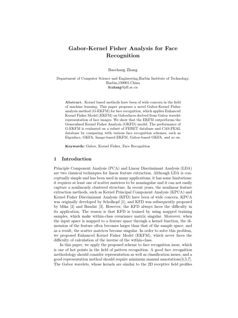 Gabor-Kernel Fisher Analysis | PDF | Principal Component Analysis | Eigenvalues And Eigenvectors