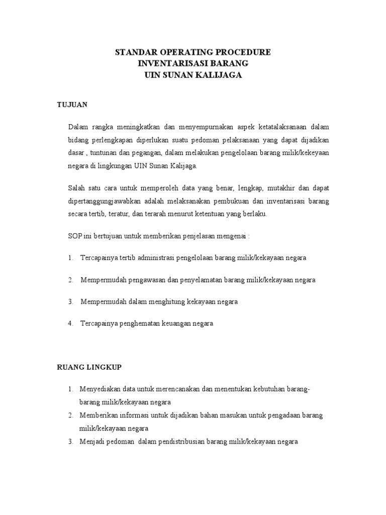 SOP Inventaris Barang UIN Kalijaga | PDF